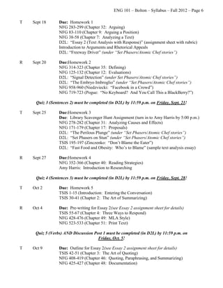 English 101 Syllabus Fall 2012 | DOCX