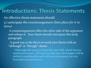 ENG 101 Research Paper: Writing Introductions and Thesis Statements | PPTX