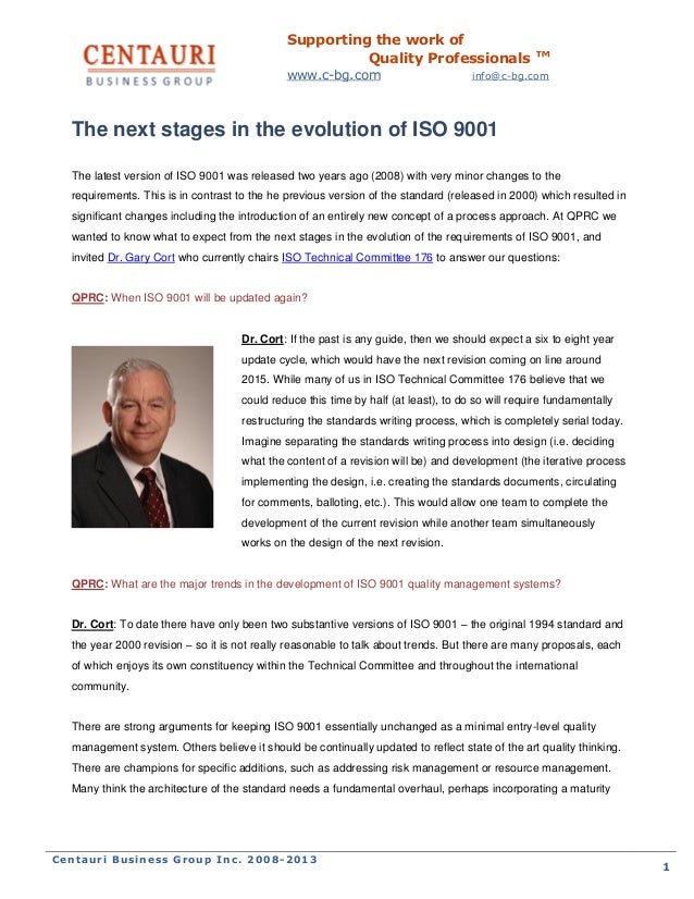 The next stages in the evolution of ISO 9001