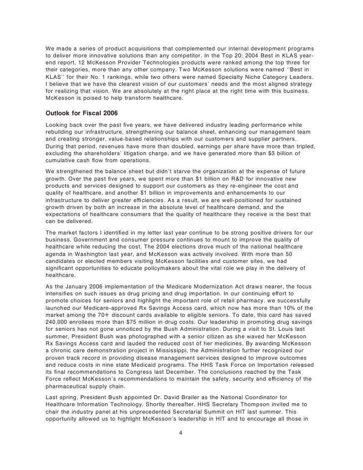 mckesson Letter to Stockholders 2005