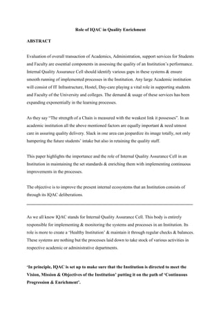 Role of IQAC in Quality Enrichment | PDF | Daycare and Pre-School ...