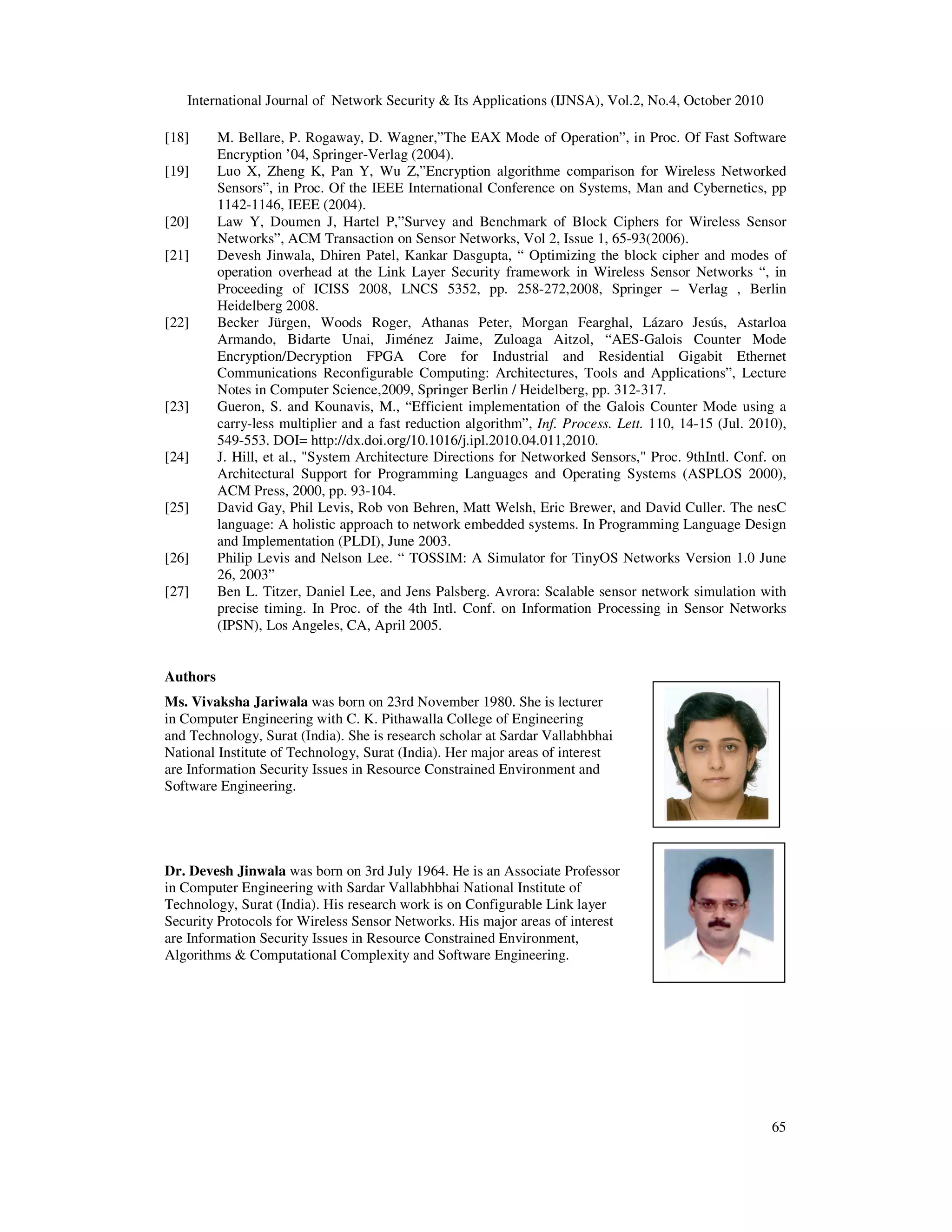 EVALUATING GALOIS COUNTER MODE IN LINK LAYER SECURITY ARCHITECTURE FOR WIRELESS SENSOR NETWORKS ...