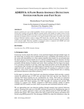 ADRISYA: A FLOW BASED ANOMALY DETECTION SYSTEM FOR SLOW AND FAST SCAN | PDF