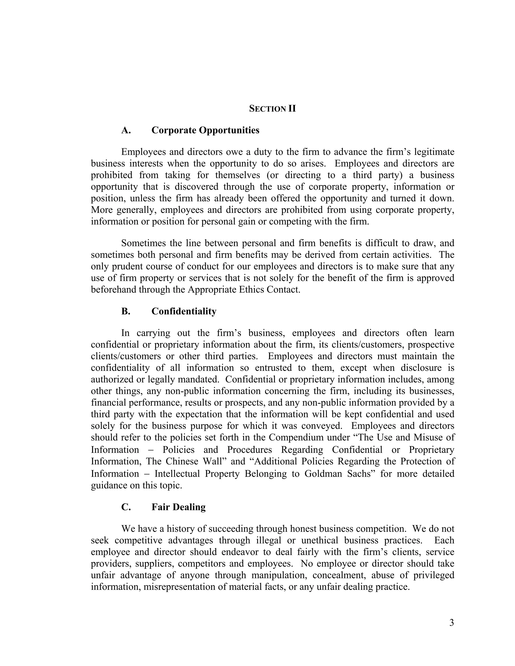 goldman sachs Code of Business Conduct and Ethics | PDF