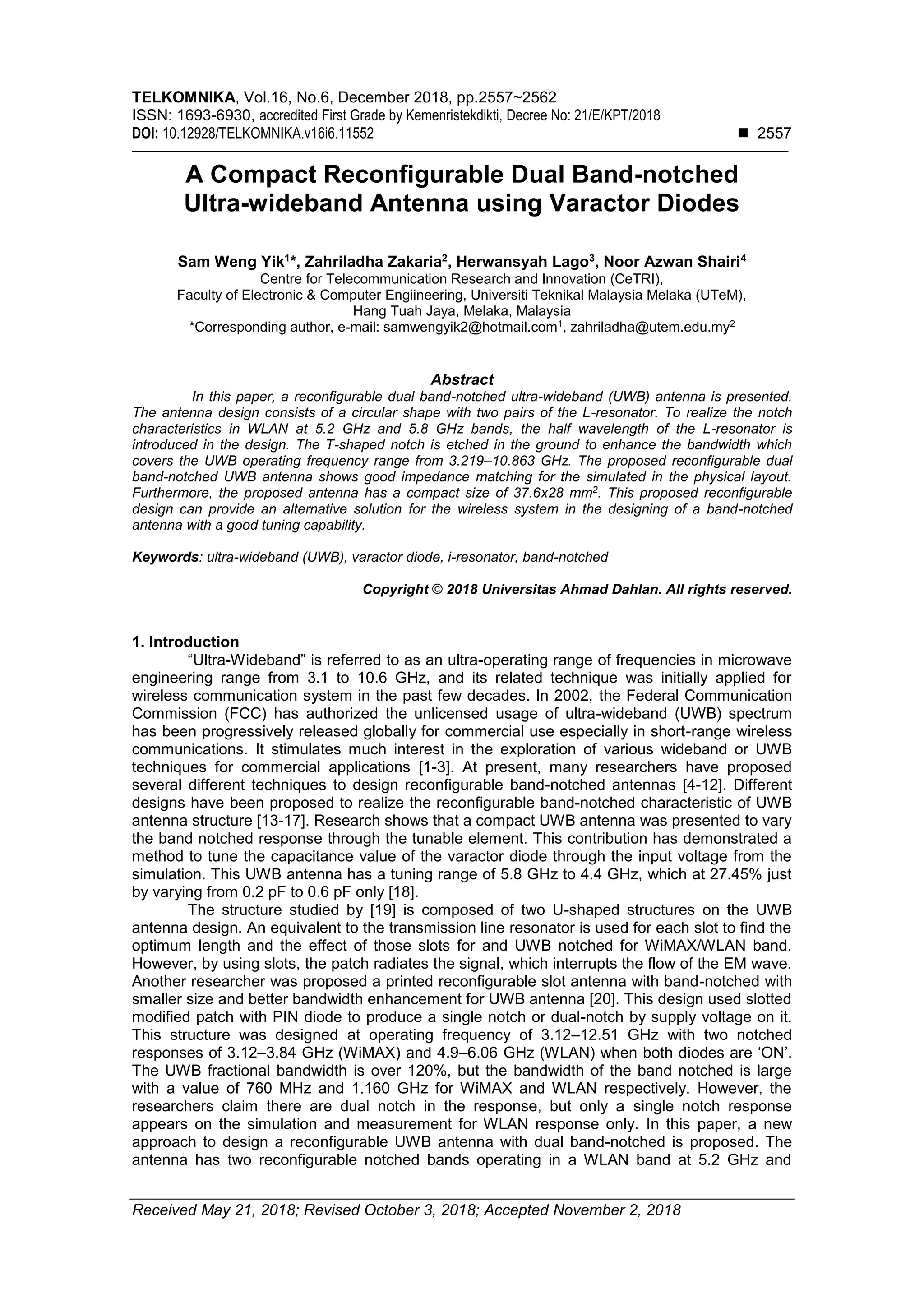 A Compact Reconfigurable Dual Band-notched Ultra-wideband Antenna using ...