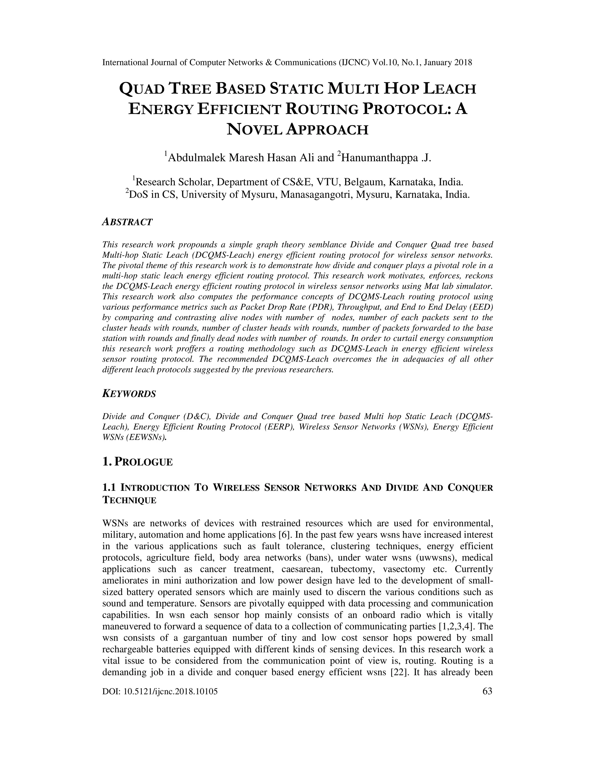 Quad Tree Based Static Multi Hop Leach Energy Efficient Routing Protocol A Novel Approach Pdf