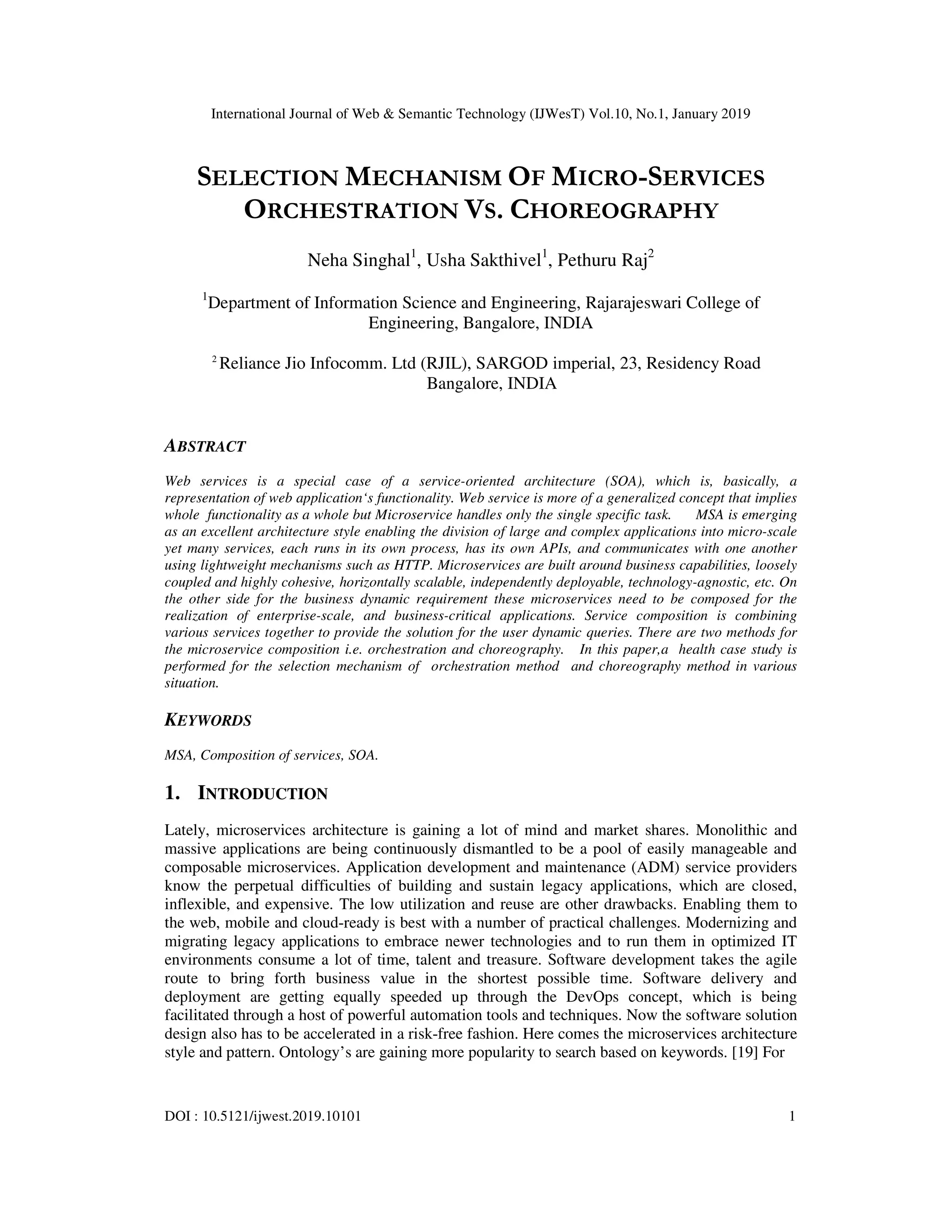Selection Mechanism of Micro-Services Orchestration Vs. Choreography | PDF