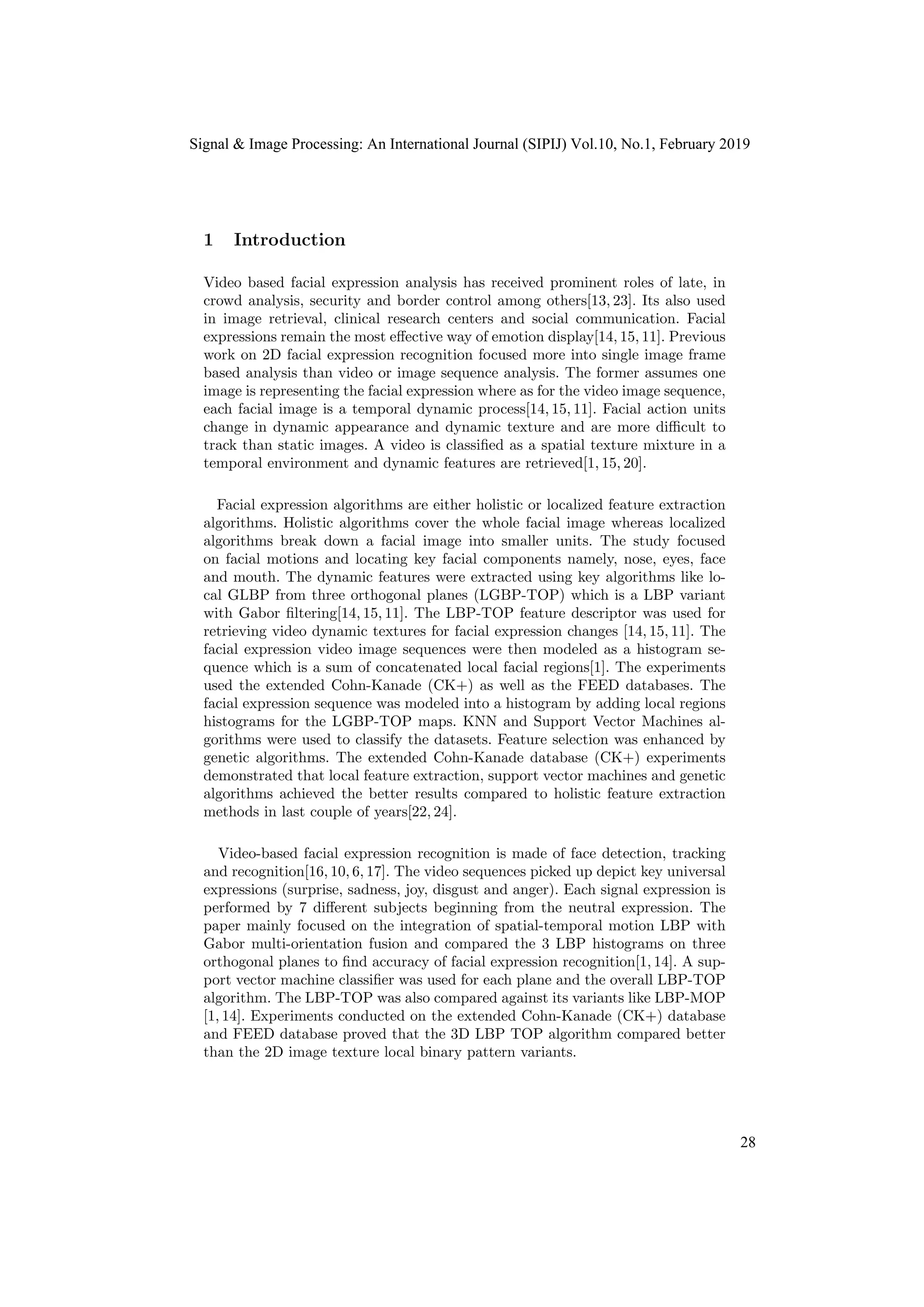 Facial Expression Detection For Video Sequences Using Local Feature Extraction Algorithms Pdf