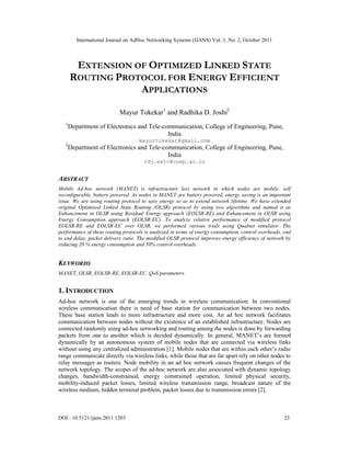 Extension of Optimized Linked State Routing Protocol For Energy Efficient Applications | PDF