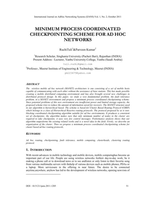Minimum Process Coordinated Checkpointing Scheme For Ad Hoc Networks | PDF