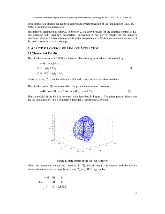 ADAPTIVE STABILIZATION AND SYNCHRONIZATION OF LÜ-LIKE ATTRACTOR | PDF | Physics | Science