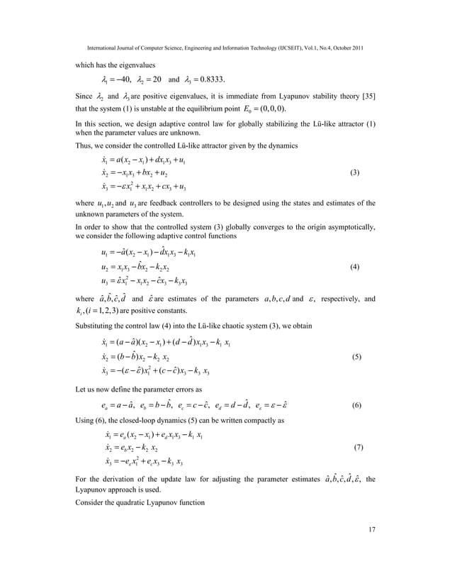 ADAPTIVE STABILIZATION AND SYNCHRONIZATION OF LÜ-LIKE ATTRACTOR | PDF | Physics | Science