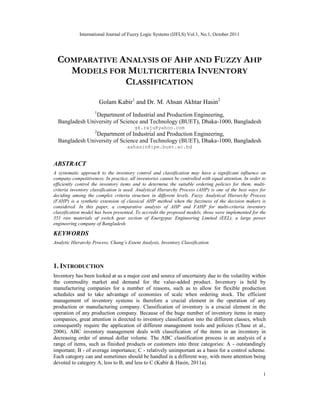 COMPARATIVEANALYSIS OFAHPANDFUZZYAHP MODELS FORMULTICRITERIAINVENTORY CLASSIFICATION | PDF