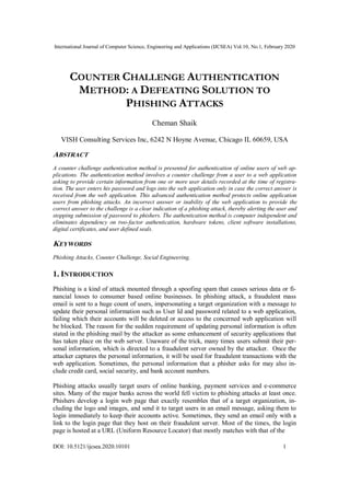 COUNTER CHALLENGE AUTHENTICATION METHOD: A DEFEATING SOLUTION TO ...