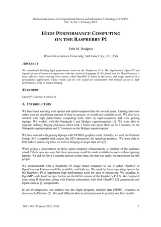 HIGH PERFORMANCE COMPUTING ON THE RASPBERRY PI | PDF