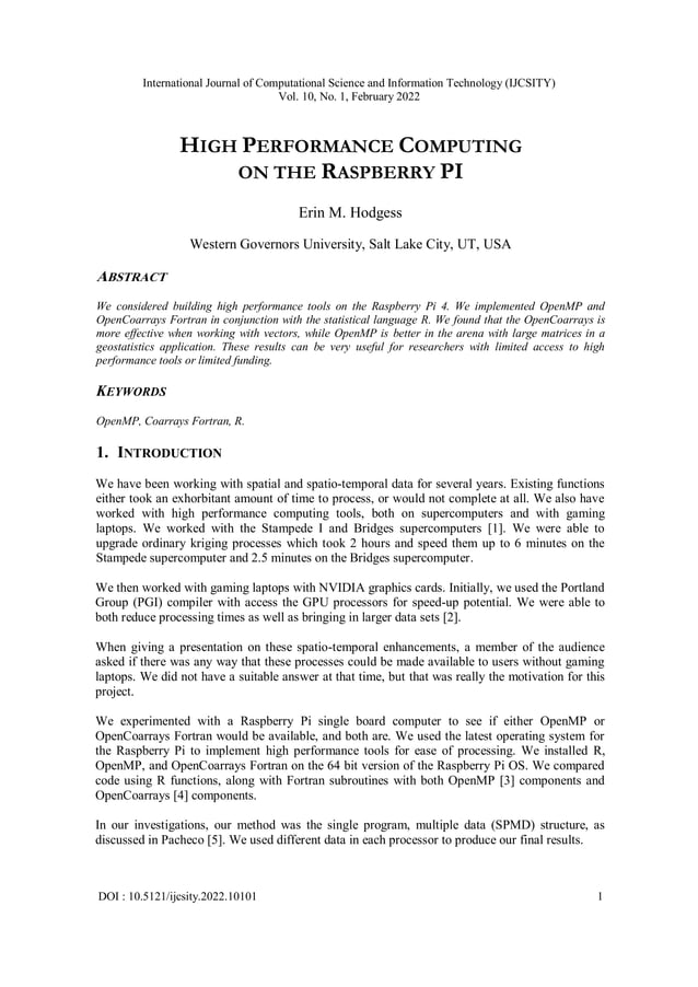 HIGH PERFORMANCE COMPUTING ON THE RASPBERRY PI | PDF