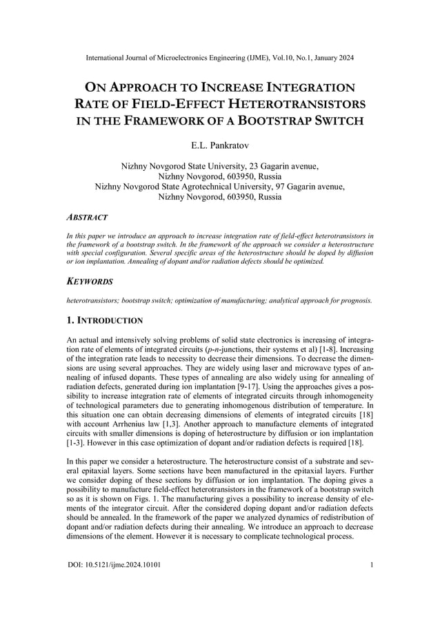 ON APPROACH TO INCREASE INTEGRATION RATE OF FIELD-EFFECT HETEROTRANSISTORS IN THE FRAMEWORK OF A ...