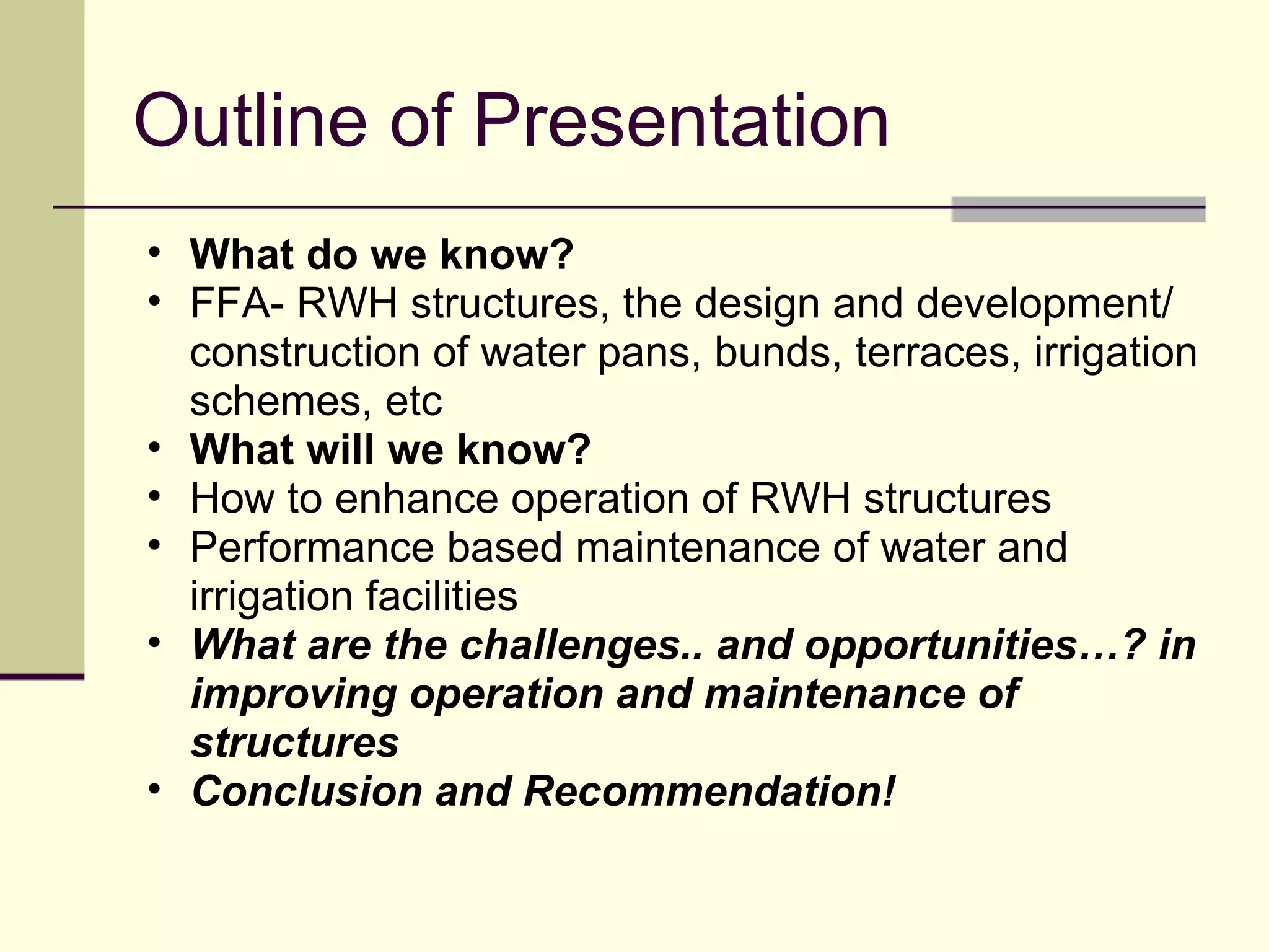 Operation and Maintenance of RWH Structures | PPT