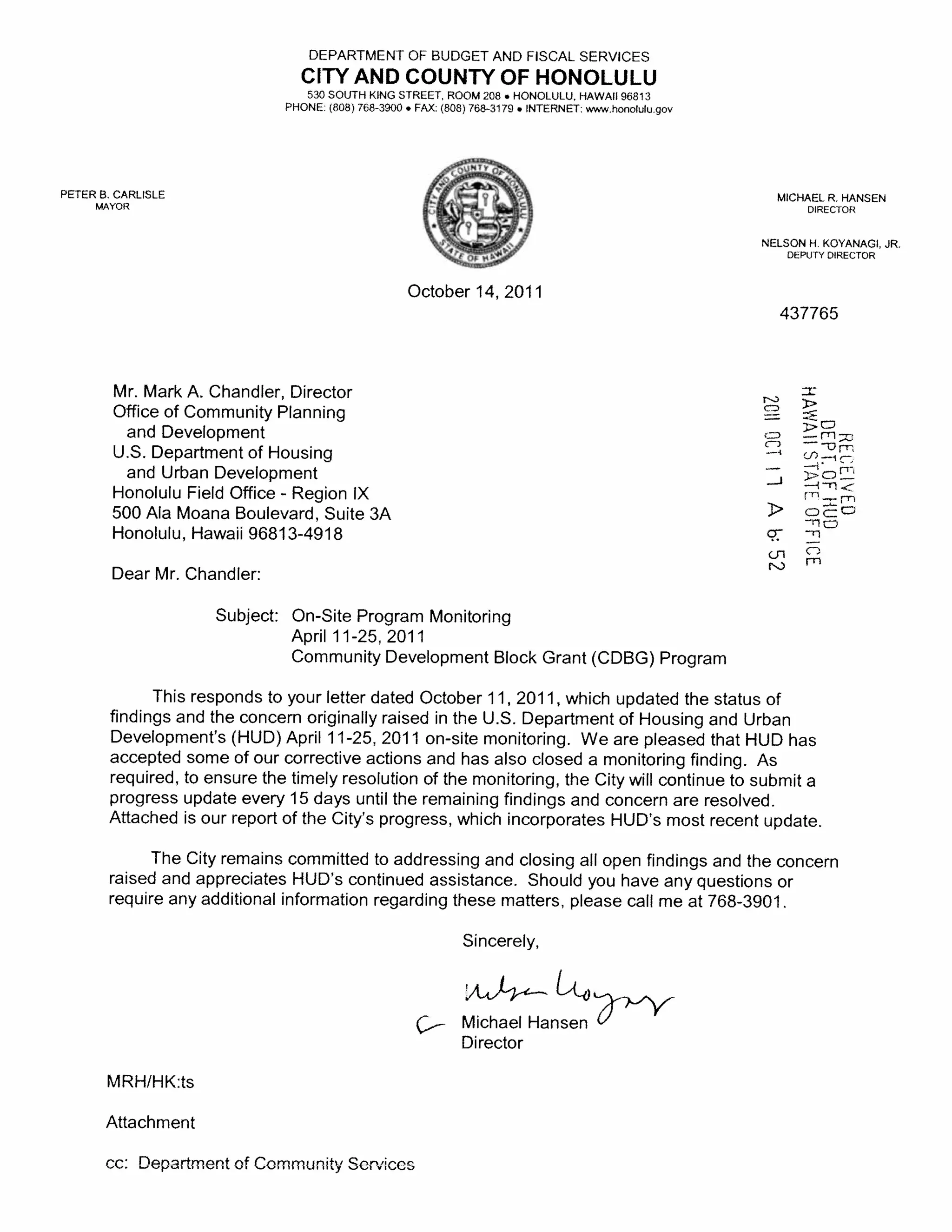 Oct. 14 City Letter to HUD | PDF