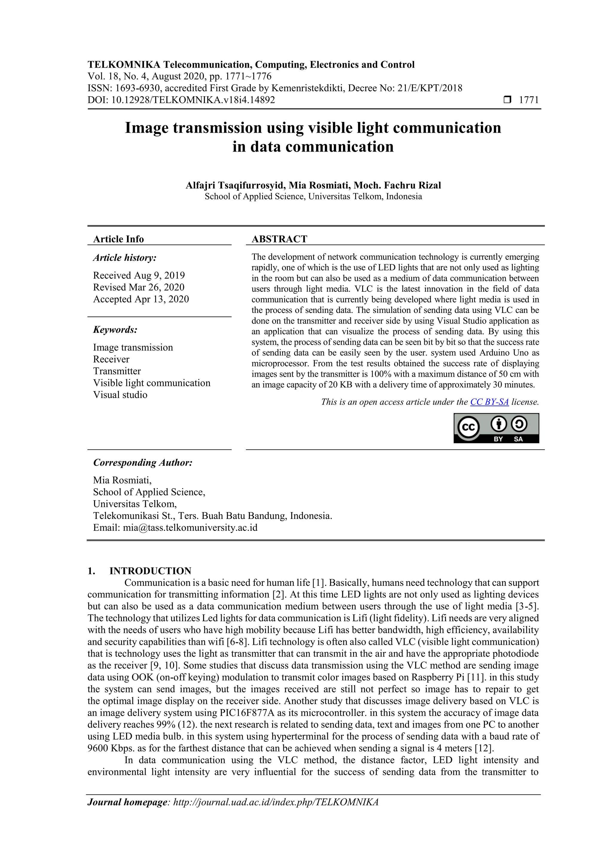 Image transmission using visible light communication in data ...