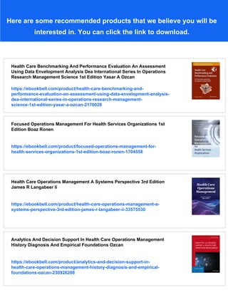 Health Operations Management Health Management Series New Edition Jan ...