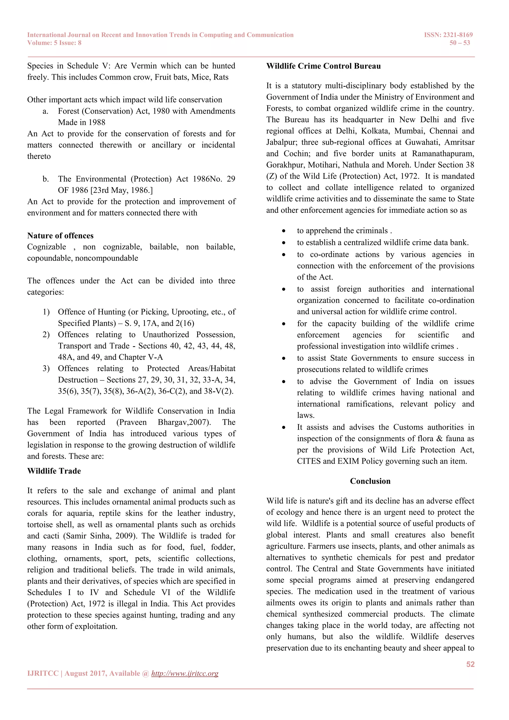 Nature of offences for Wildlife Conservation in India | PDF