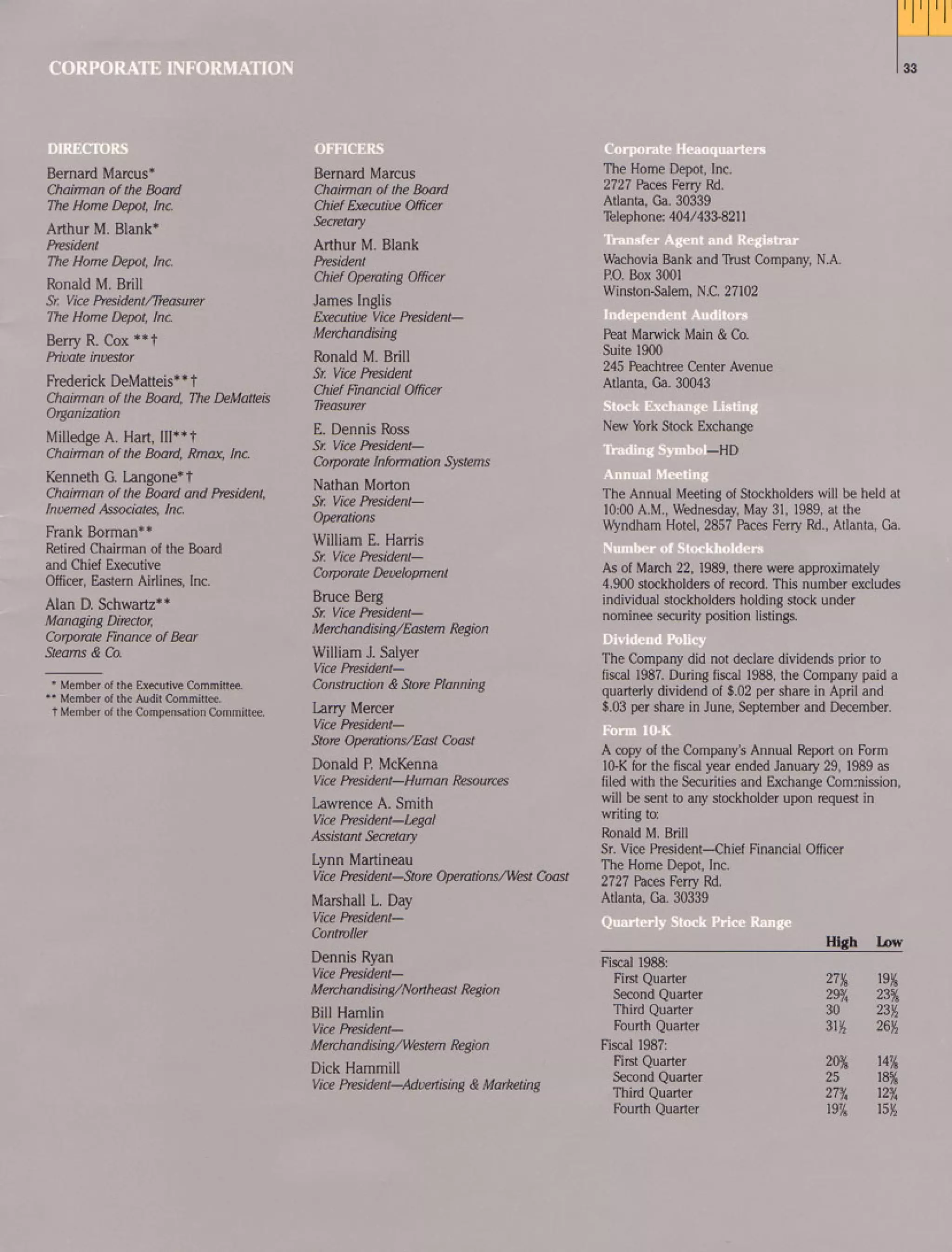 home depot Annual Report 1988 | PDF