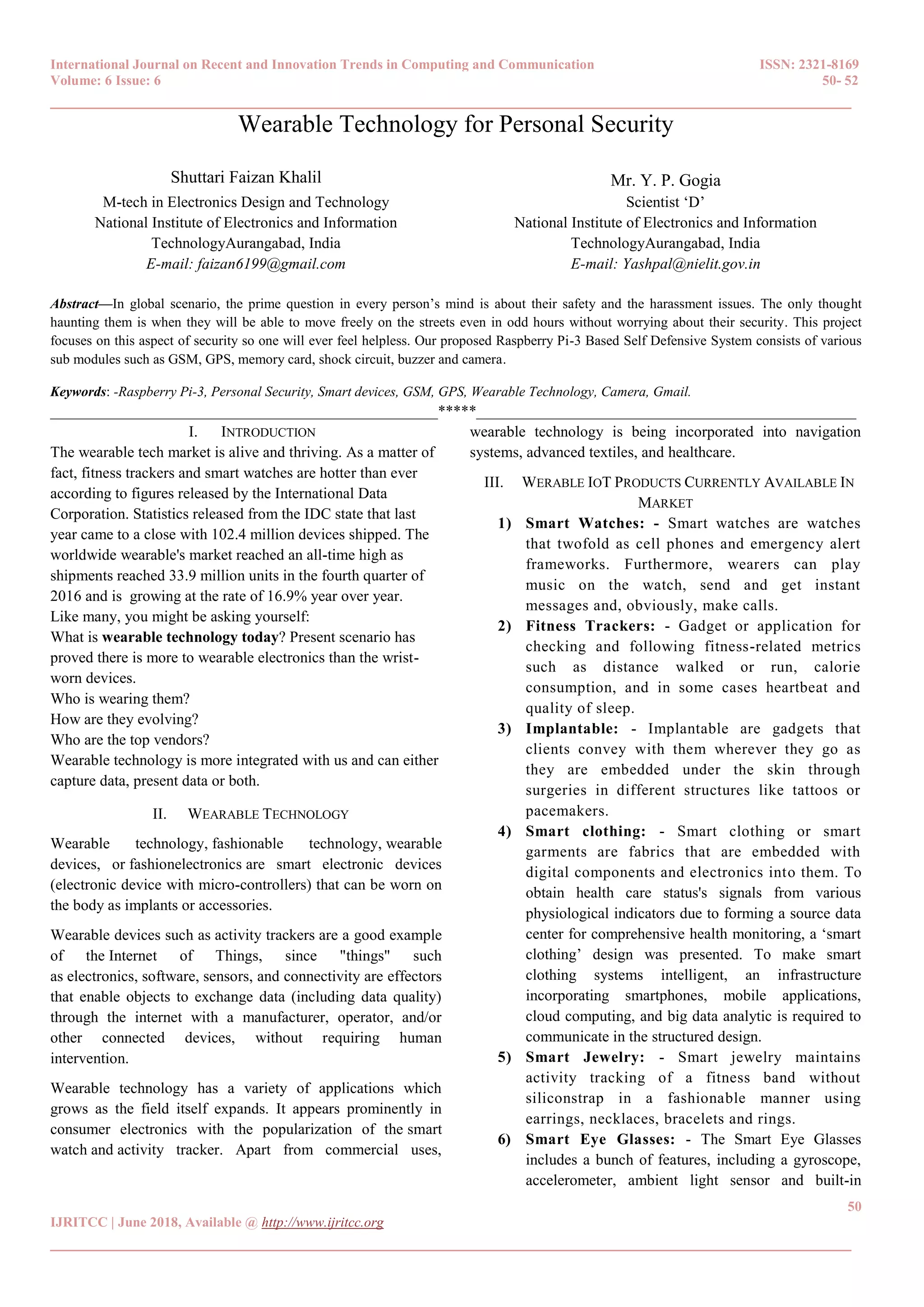 Wearable Technology for Personal Security | PDF