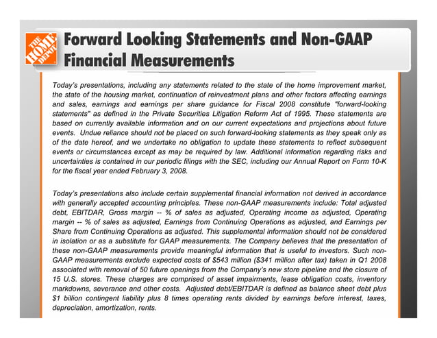 home depotForward Looking & Non-GAAP Disclosures | PPT