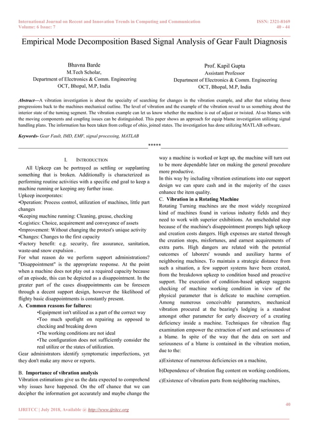 Empirical Mode Decomposition Based Signal Analysis of Gear Fault Diagnosis | PDF