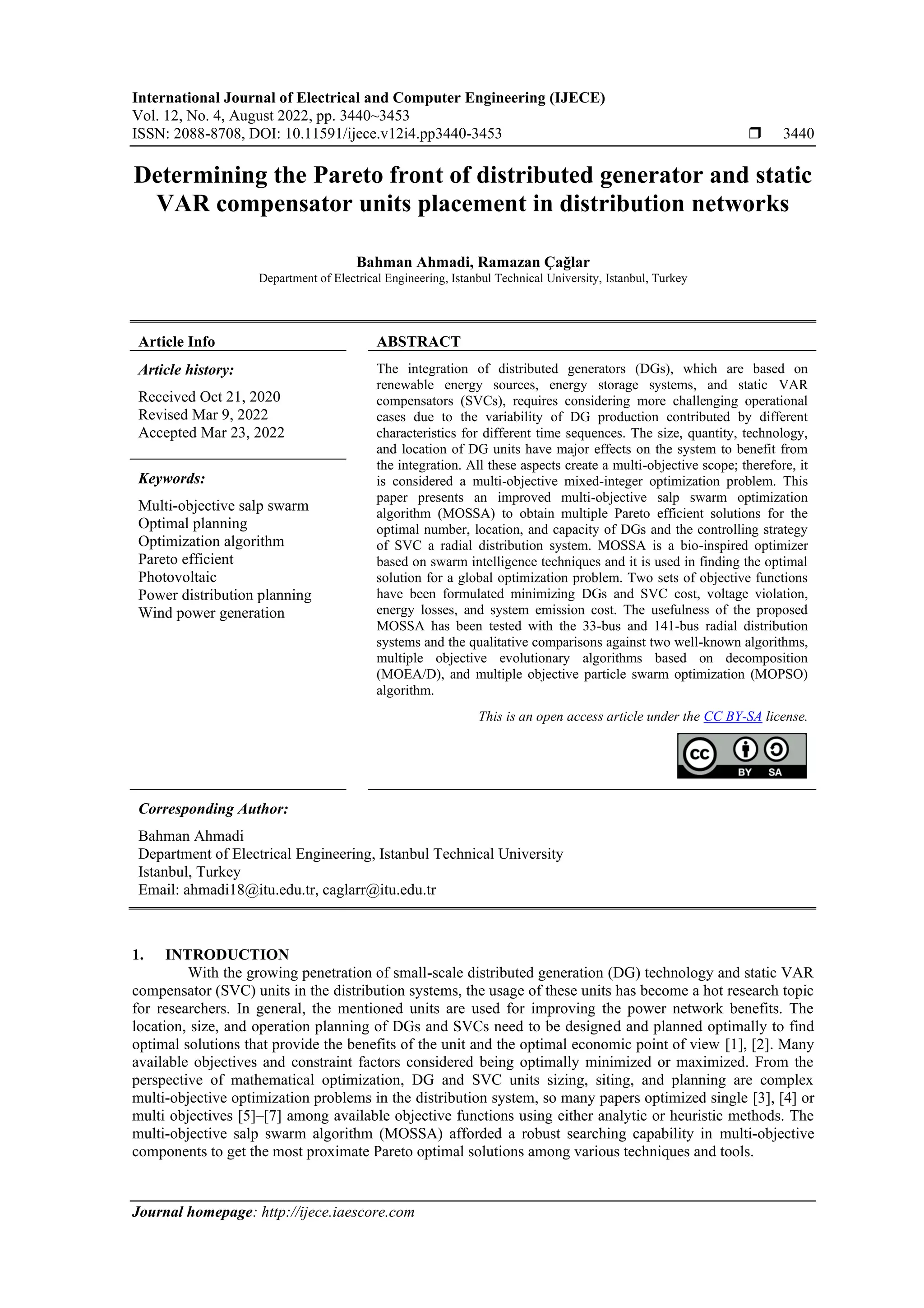 Determining The Pareto Front Of Distributed Generator And Static Var Compensator Units Placement