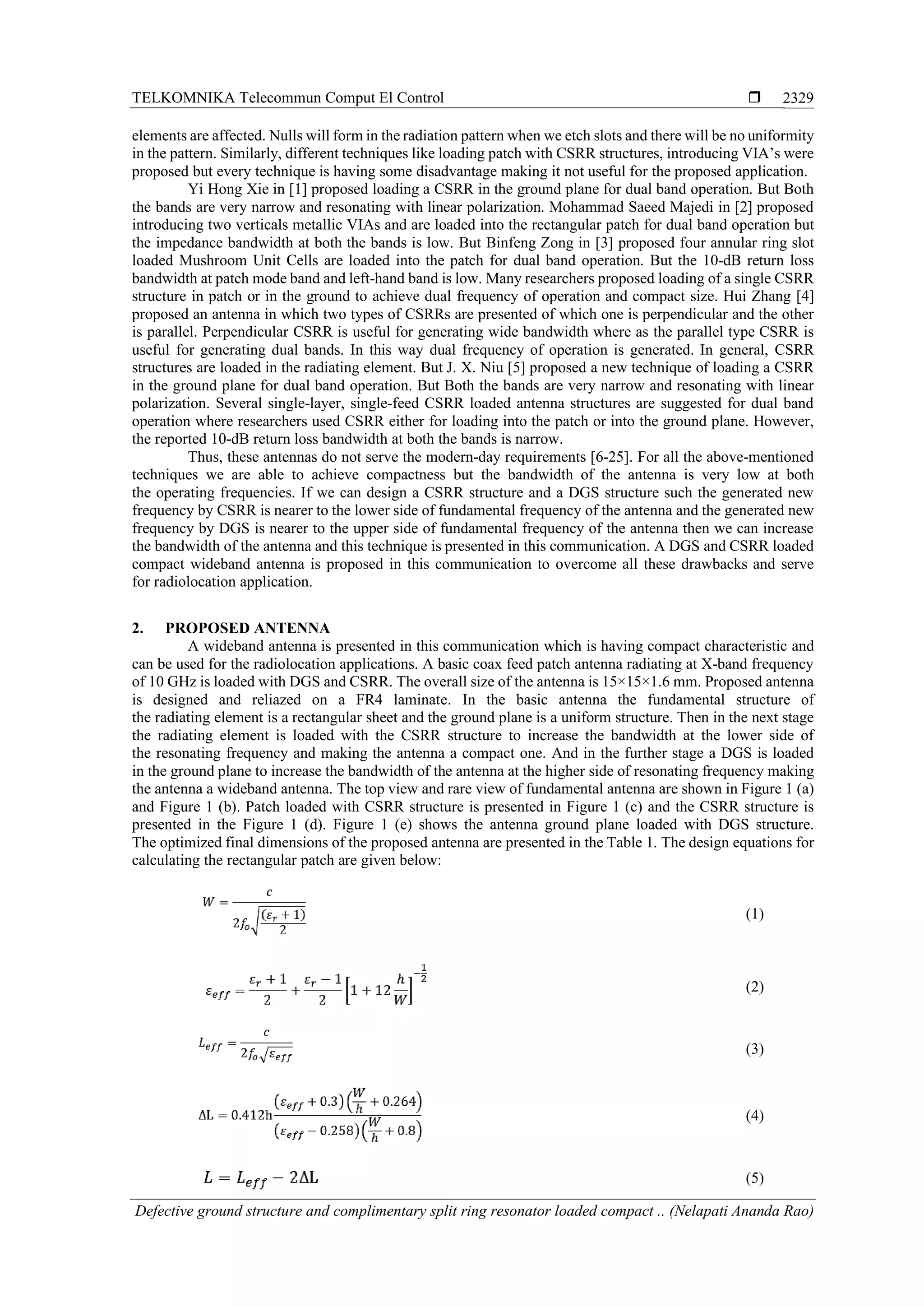 Defective ground structure and complimentary split ring resonator ...