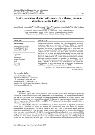 Device simulation of perovskite solar cells with molybdenum disulfide ...
