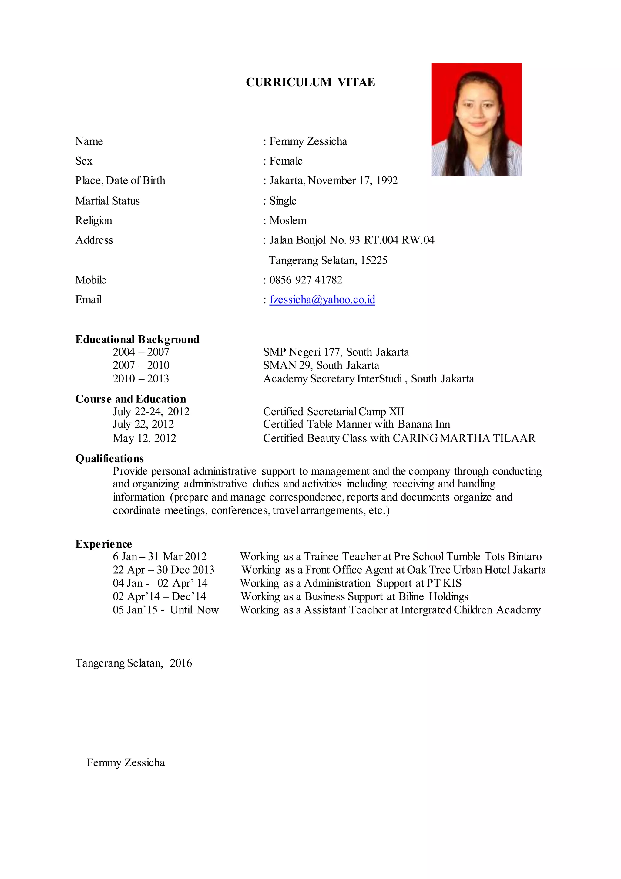 CURRICULUM VITAE Femmy Zessicha | DOCX