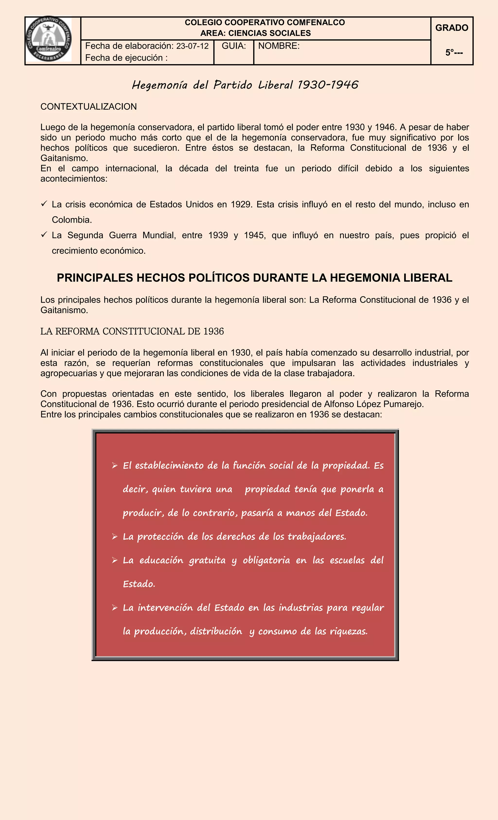 hegemonia-liberal-1930-1946 | PDF