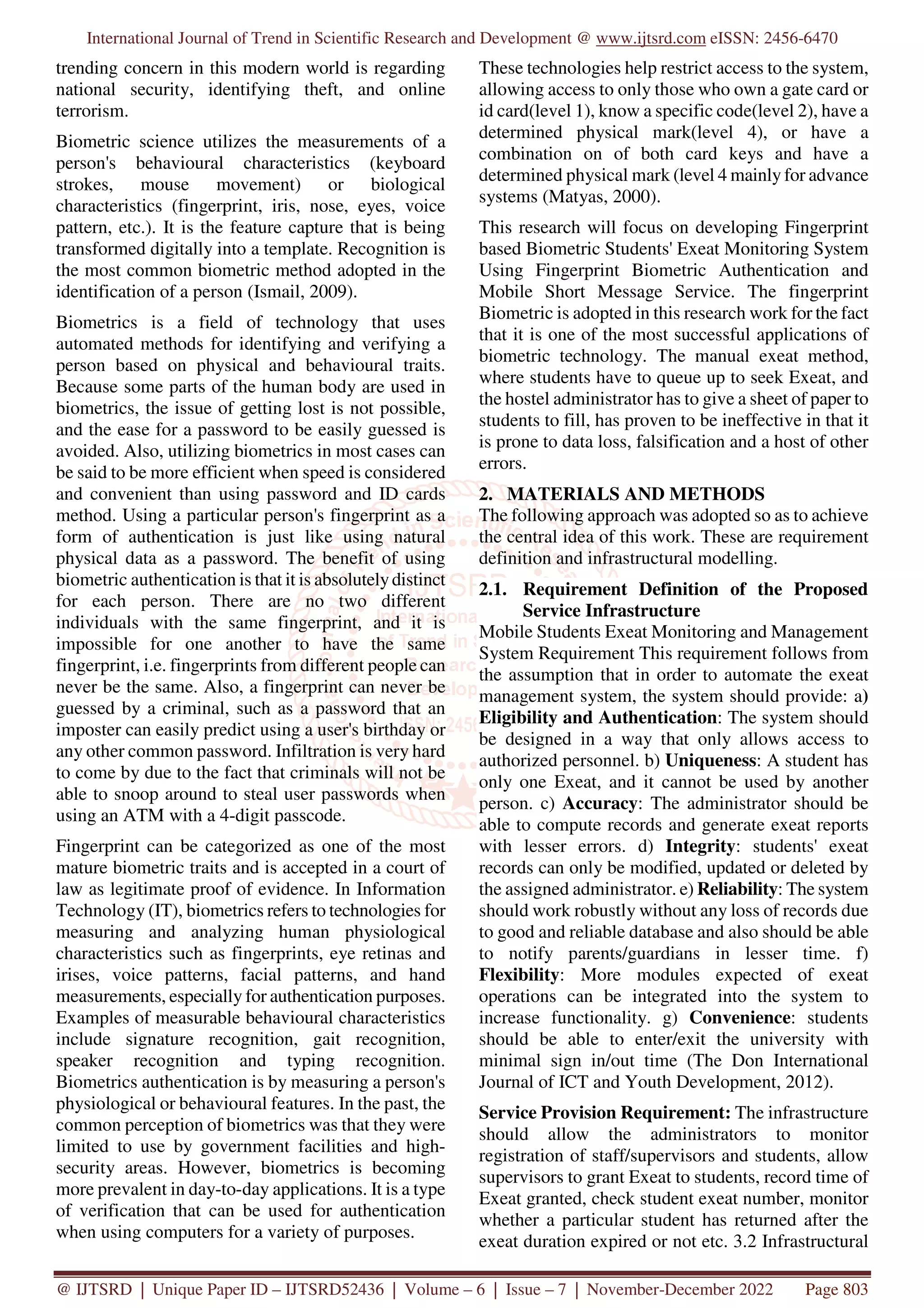 Biometric Based Human Recognition Systems for Institutions using Exeat ...