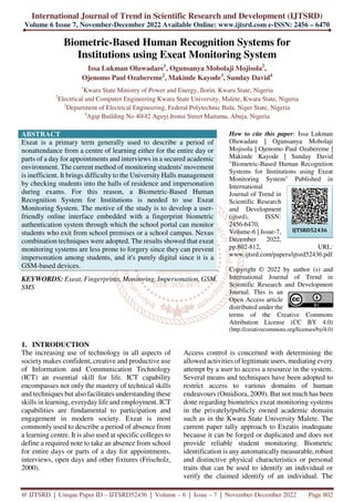 Biometric Based Human Recognition Systems for Institutions using Exeat ...