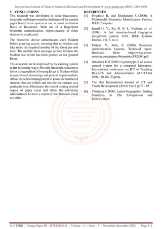 Biometric Based Human Recognition Systems for Institutions using Exeat ...