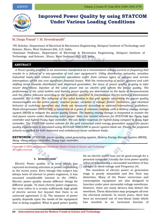 Improved Power Quality by using STATCOM Under Various Loading Conditions | PDF