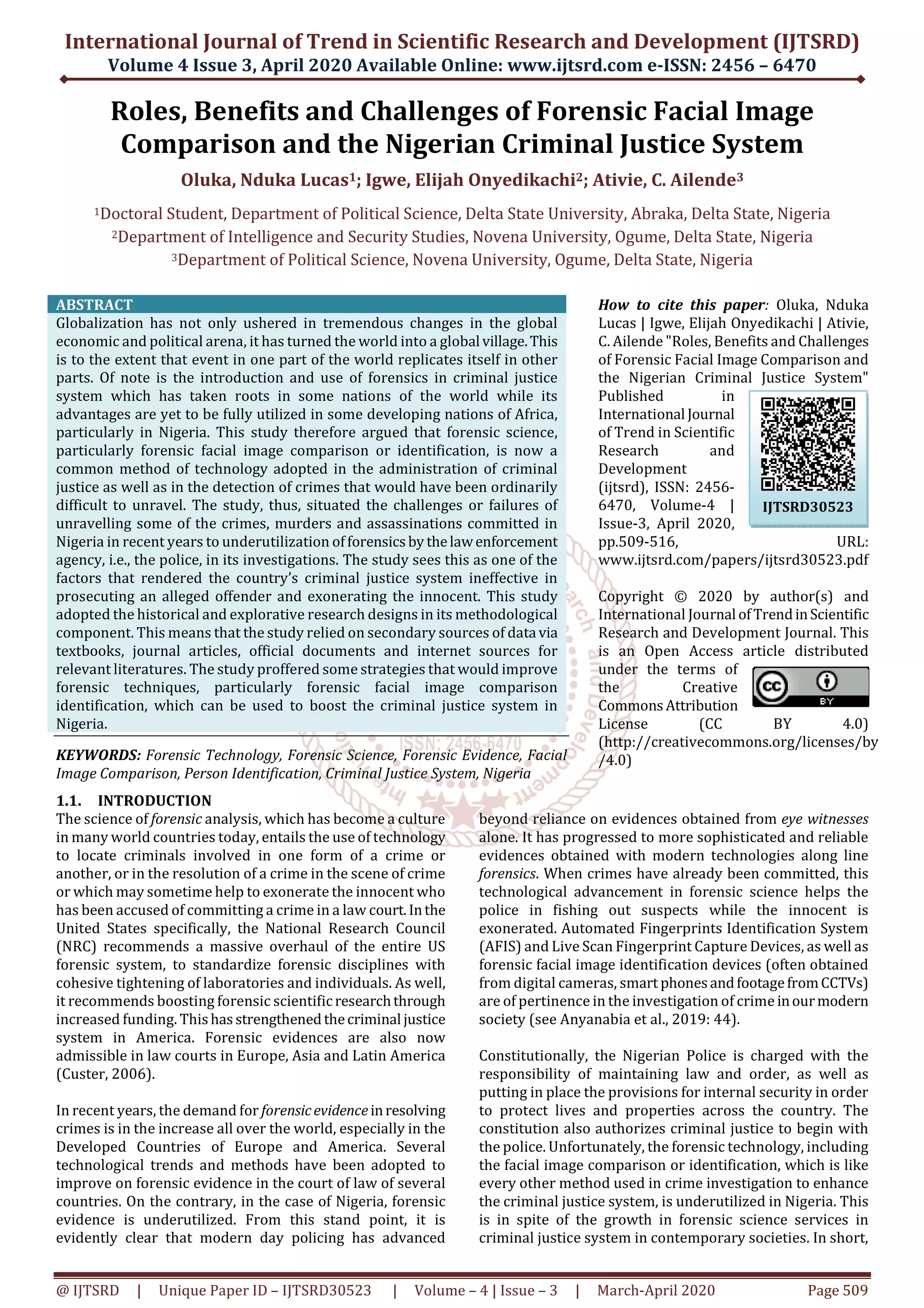 Roles, Benefits and Challenges of Forensic Facial Image Comparison and ...