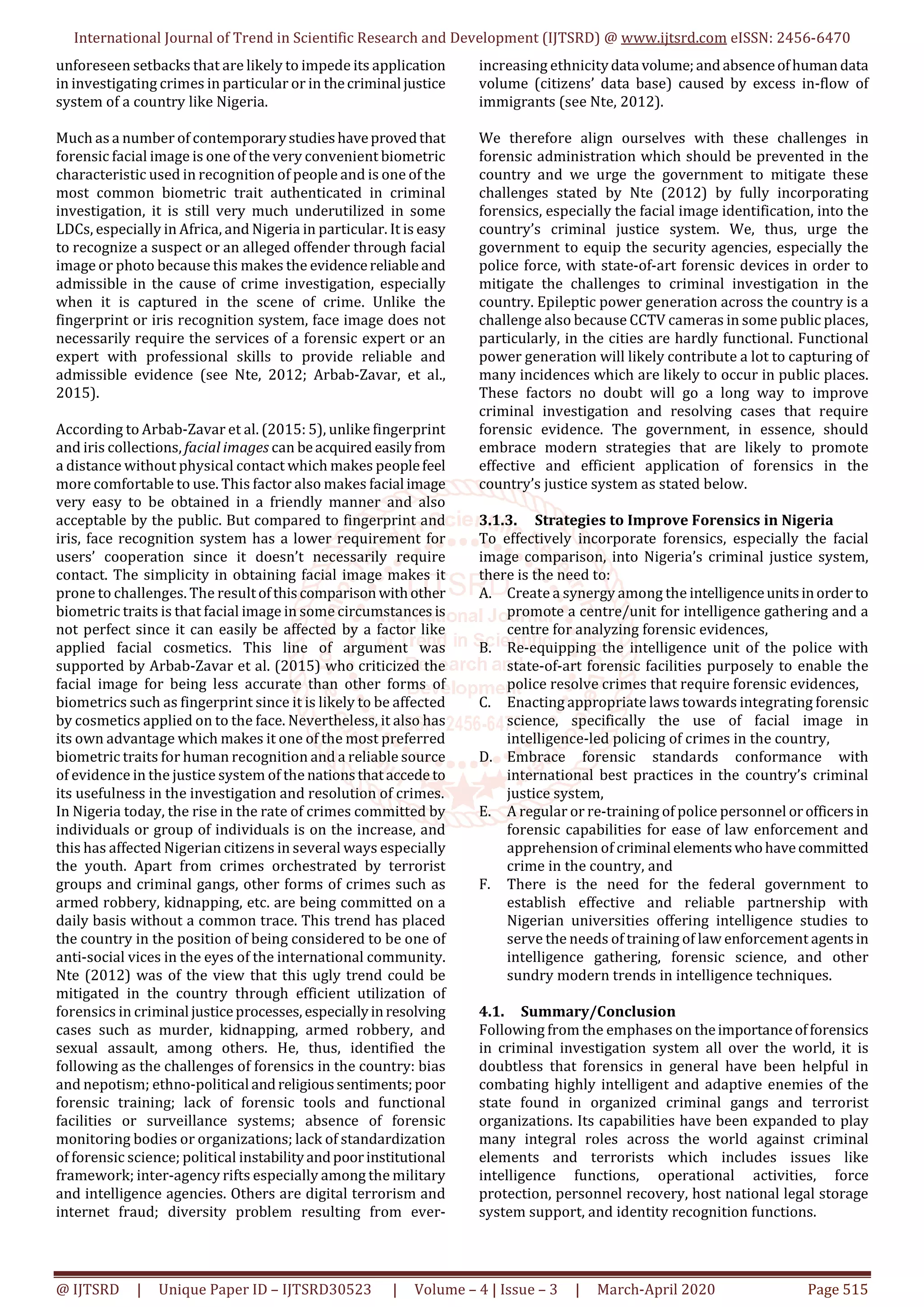 Roles, Benefits and Challenges of Forensic Facial Image Comparison and the Nigerian Criminal ...