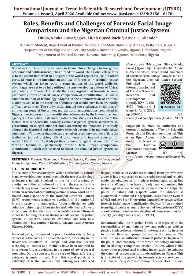 Roles, Benefits and Challenges of Forensic Facial Image Comparison and ...