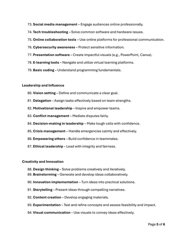 List of 101 Soft Skills/ Employability Skills | PDF