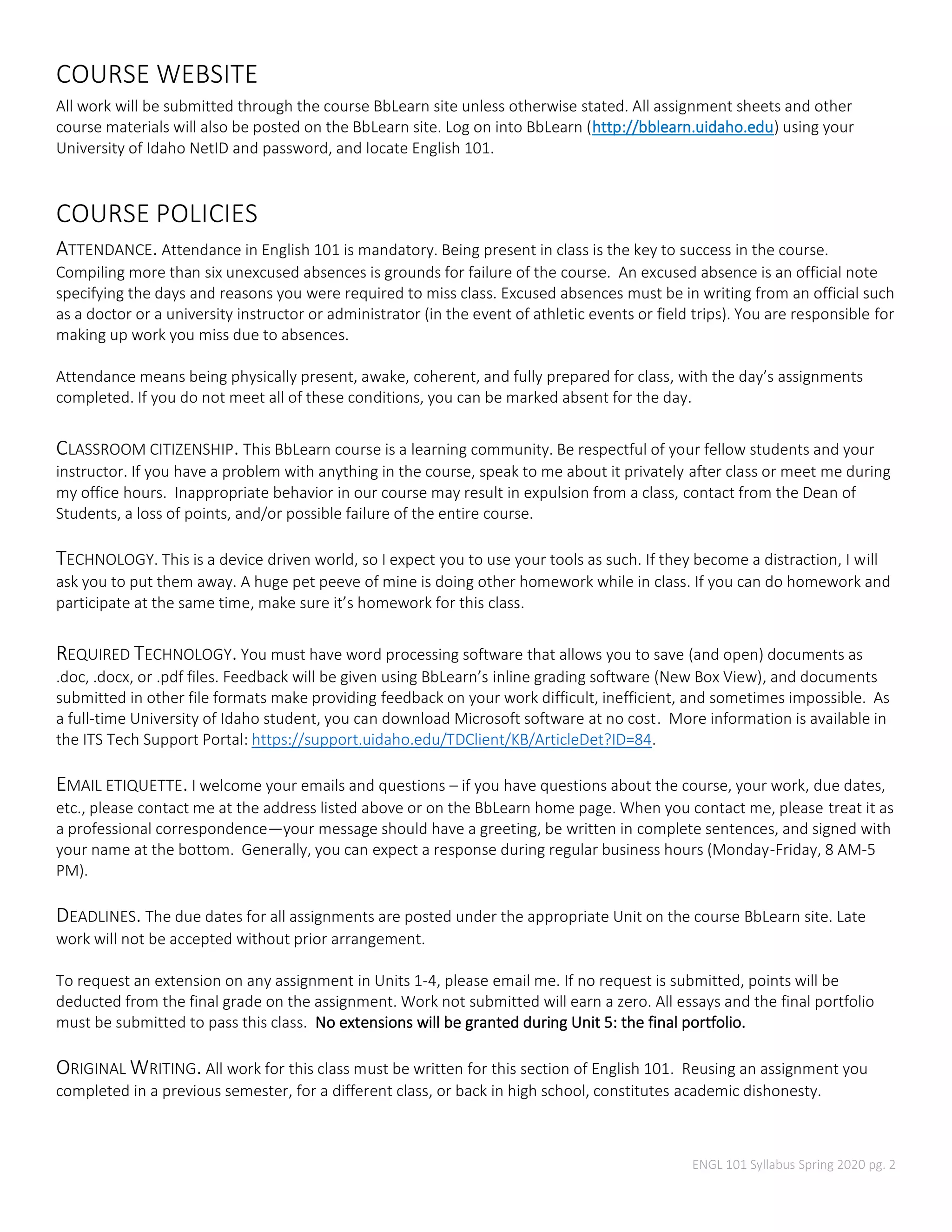 101 syllabus spring 20 | PDF