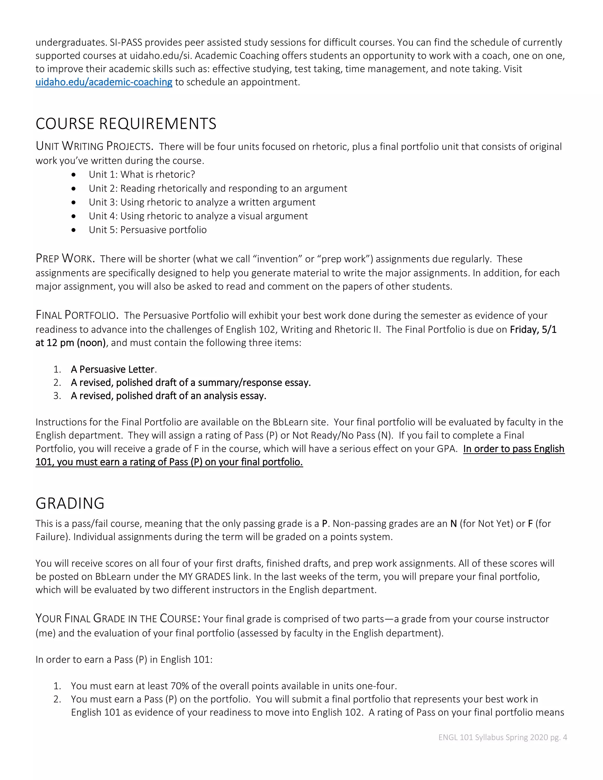 101 syllabus spring 20 | PDF