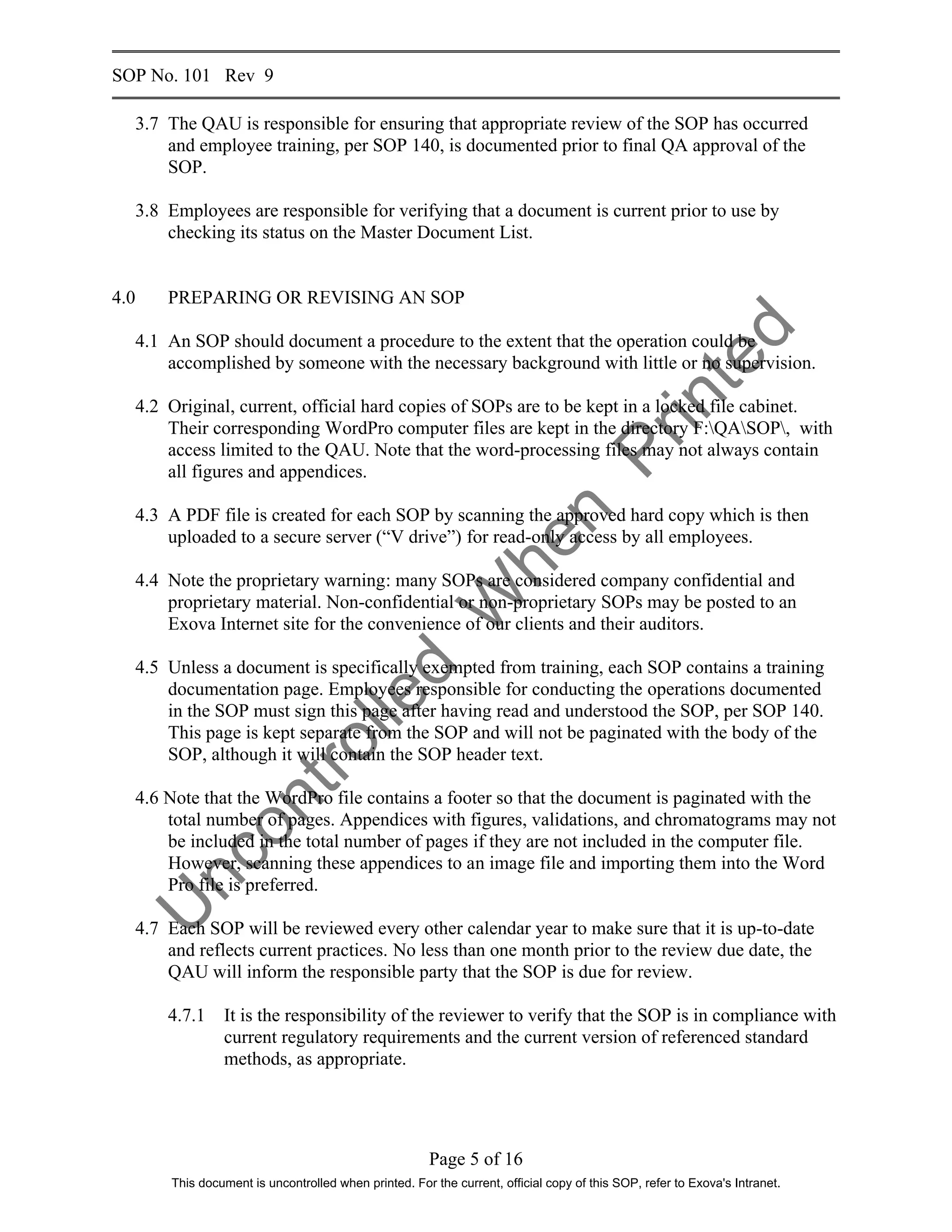 101v9 control of standard operating procedures and test methods | PDF