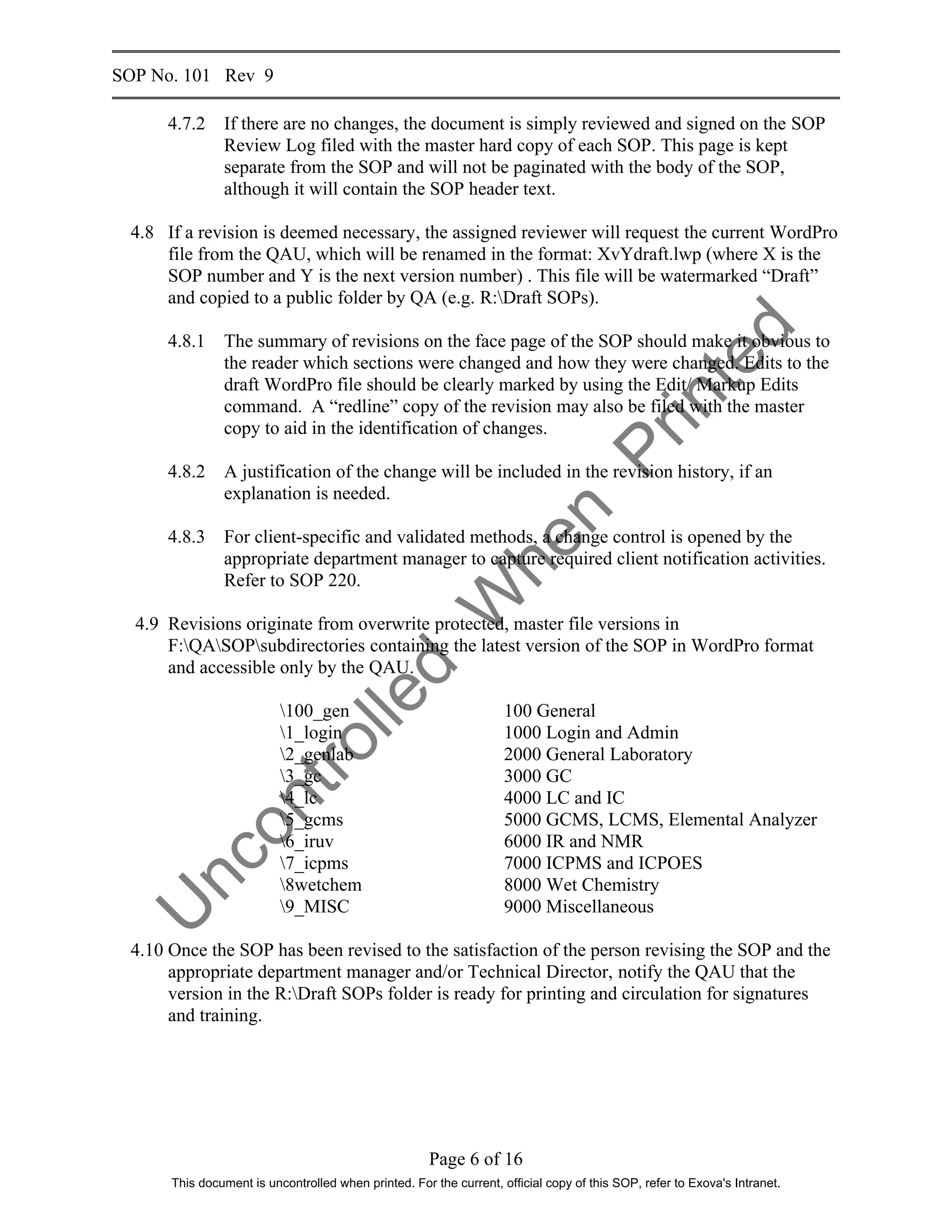 101v9 control of standard operating procedures and test methods | PDF