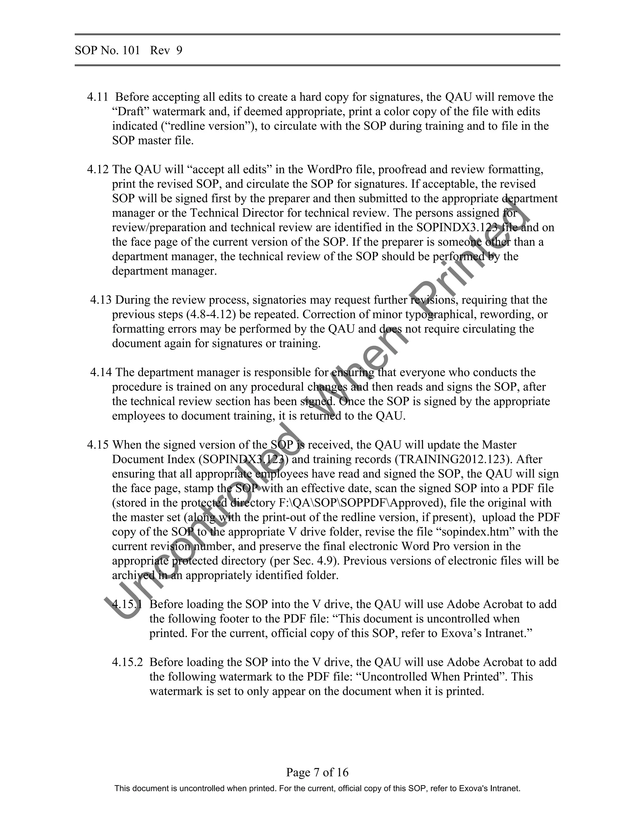 101v9 control of standard operating procedures and test methods | PDF