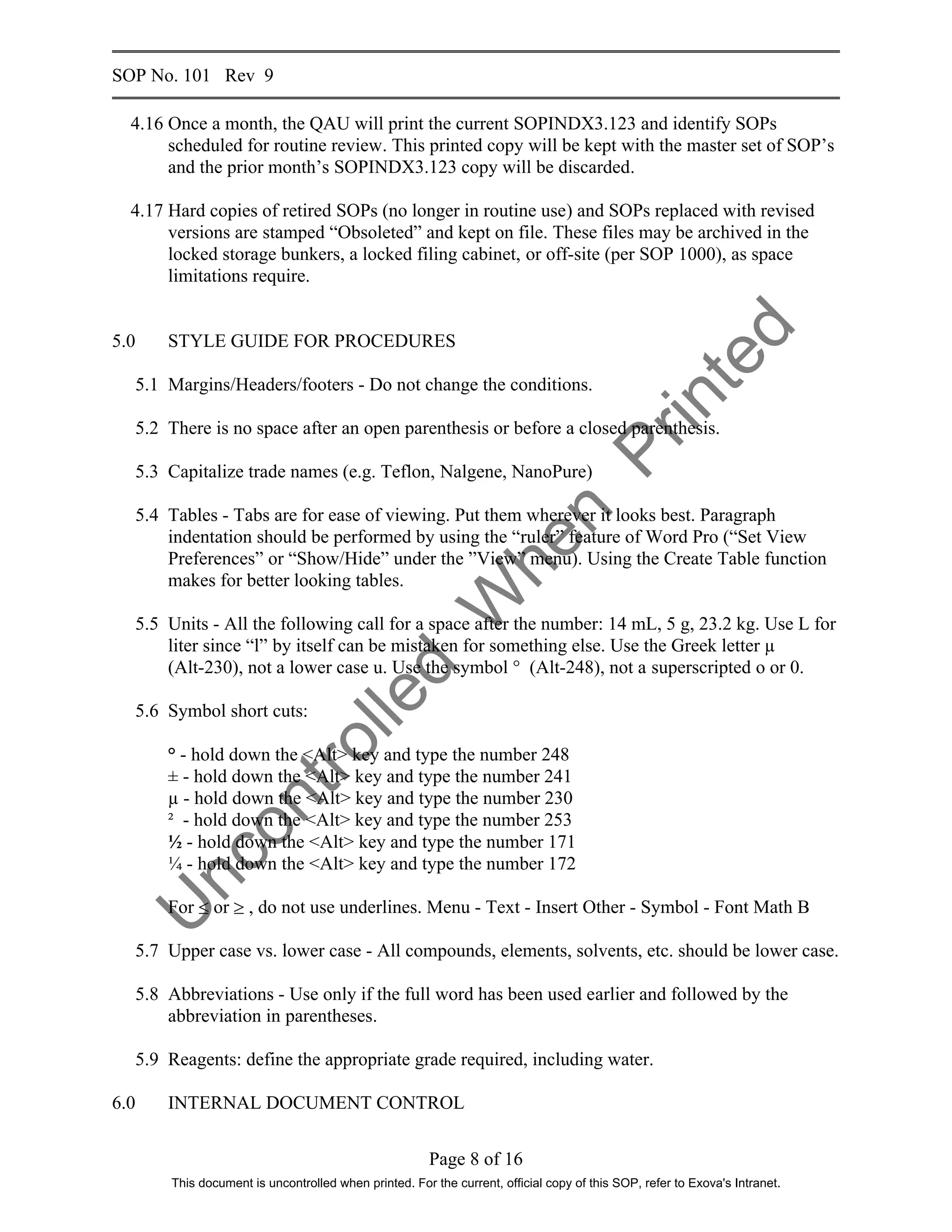 101v9 control of standard operating procedures and test methods | PDF