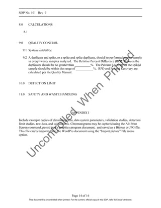 101v9 control of standard operating procedures and test methods | PDF